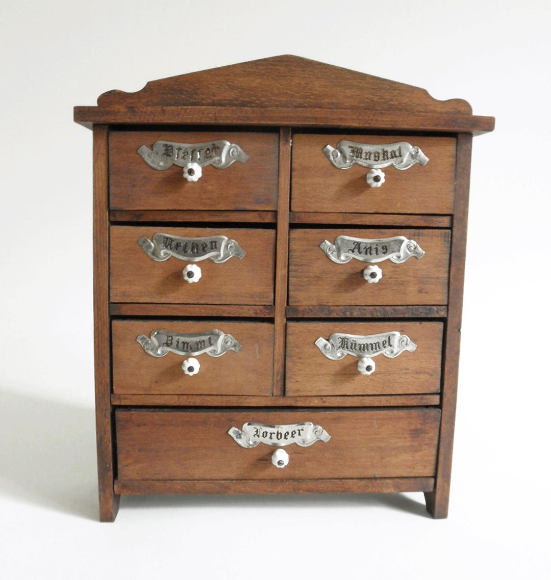 Antique German Wood Spice Cabinet, Porcelain Knobs, Tin Labels - Etsy