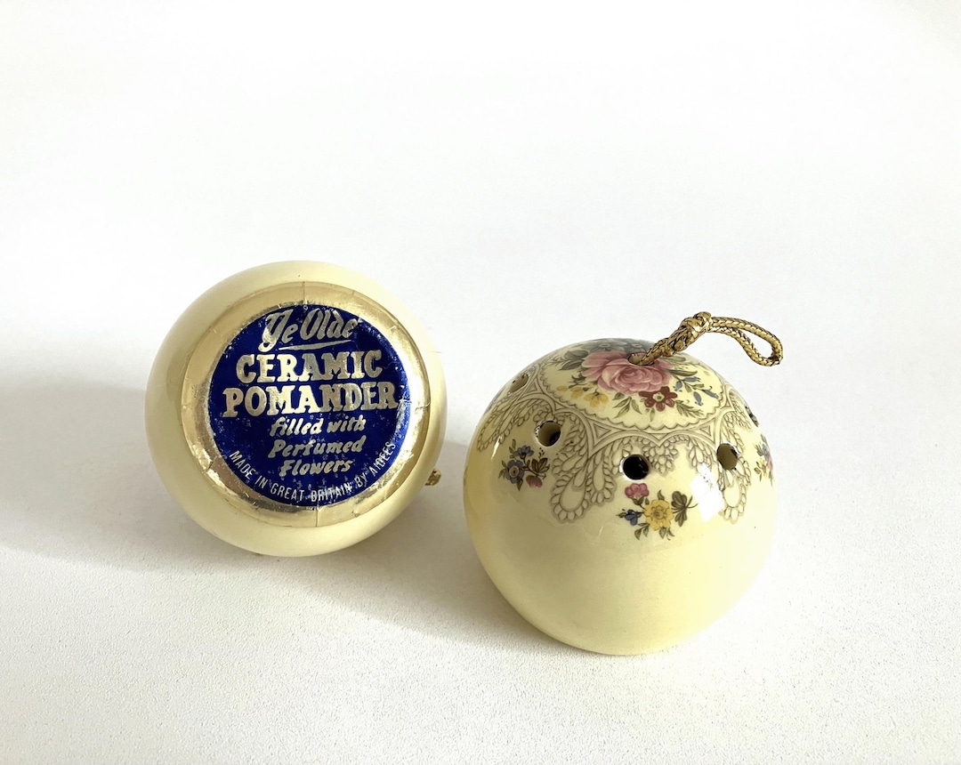 Antique Pomander Sachet Porcelain Balls, Pair of 'ye Olde' Pomander ...