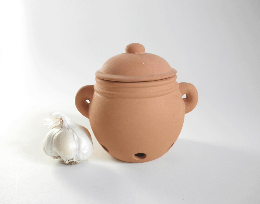 Vintage Terra Cotta Garlic Jar Kitchen Counter Garlic Keeper Red Clay ...