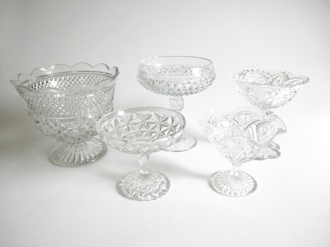 Vintage Lead Crystal Compote Bowls - Mismatched Set of 5 - Diamond ...