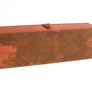 Vintage Red Metal Tool Box Rustic Red Chipped Paint Industrial Heavy ...