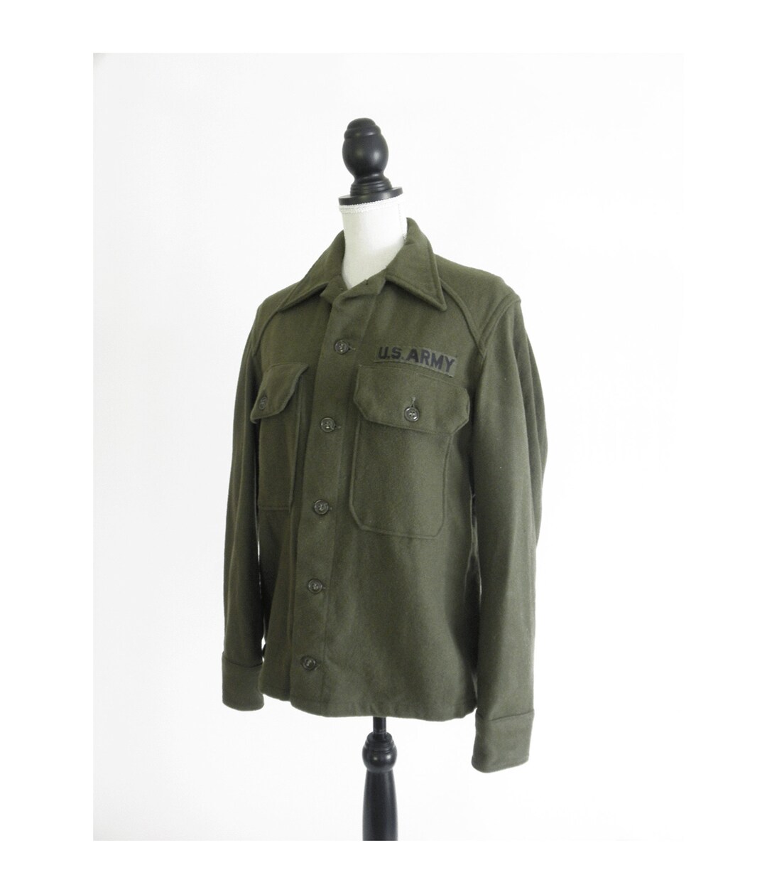 Vintage US Army Wool Shirt: Olive Green Military Jacket (men's Small ...