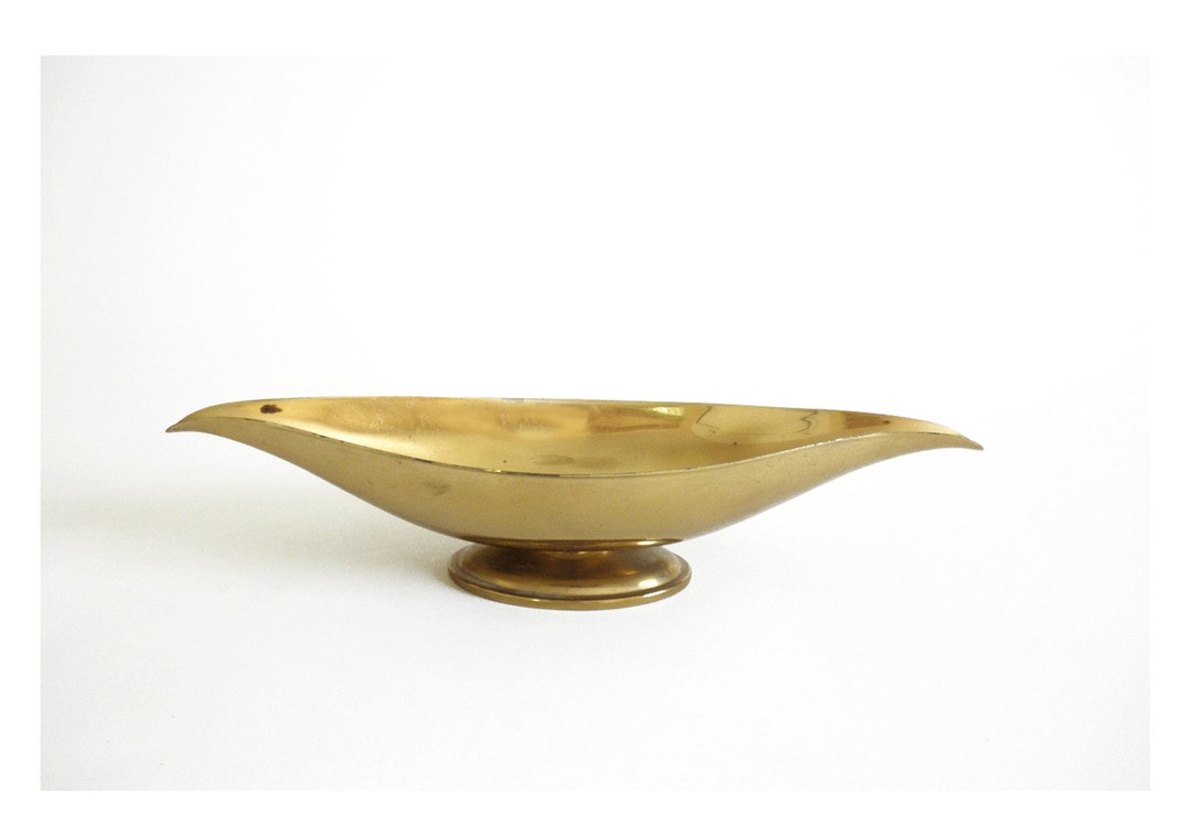 Vintage Brass Middle Eastern Bowl- Long Aladdin Shaped Footed Bowl - Etsy