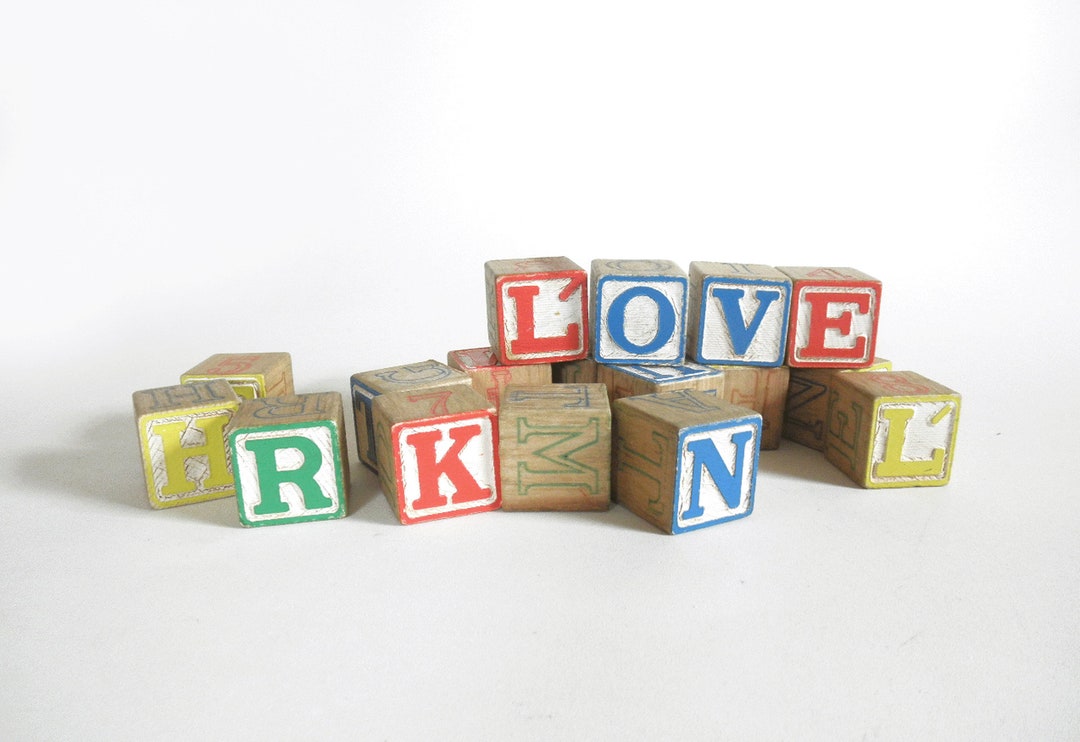 Vintage Children's Wood Toy Blocks- Lot of 18 Colorful Wooden Building ...