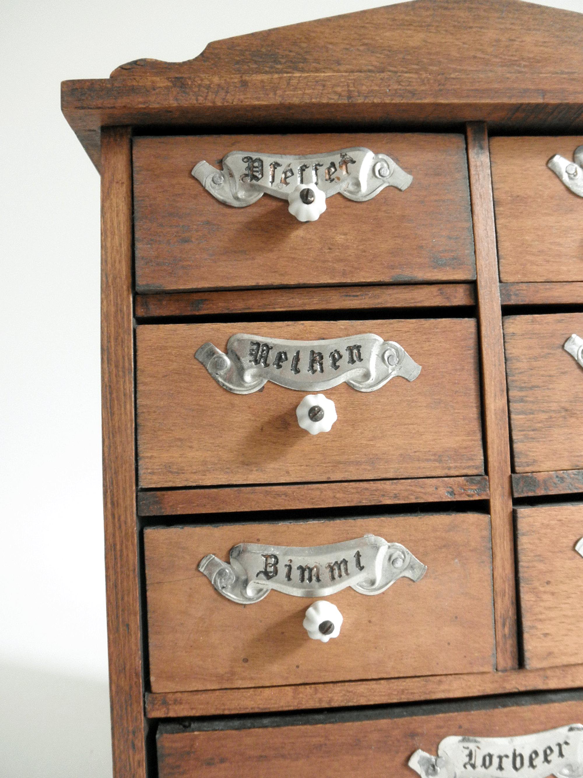 Antique German Wood Spice Cabinet, Porcelain Knobs, Tin Labels - Etsy