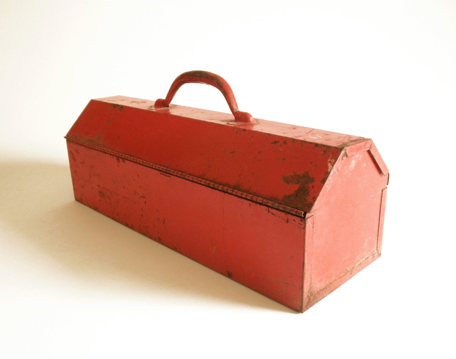 Vintage Red Metal Tool Box Rustic Red Chipped Paint Industrial | Etsy