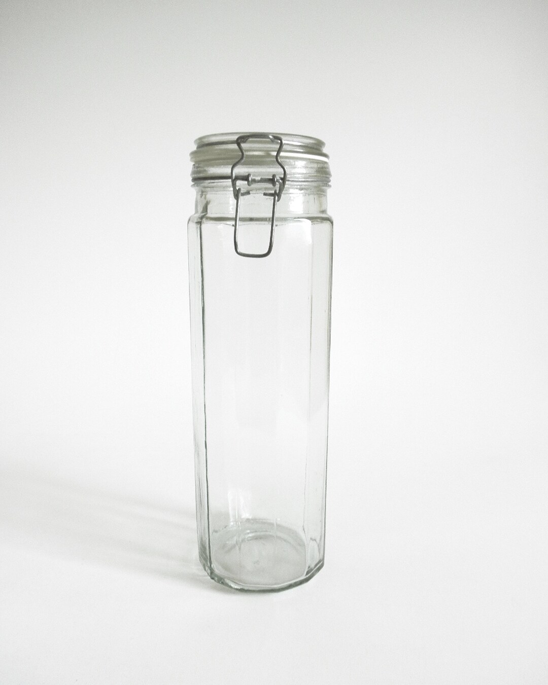 Vintage Large Glass Spaghetti Jar Thick Clear Paneled Glass, Dry ...
