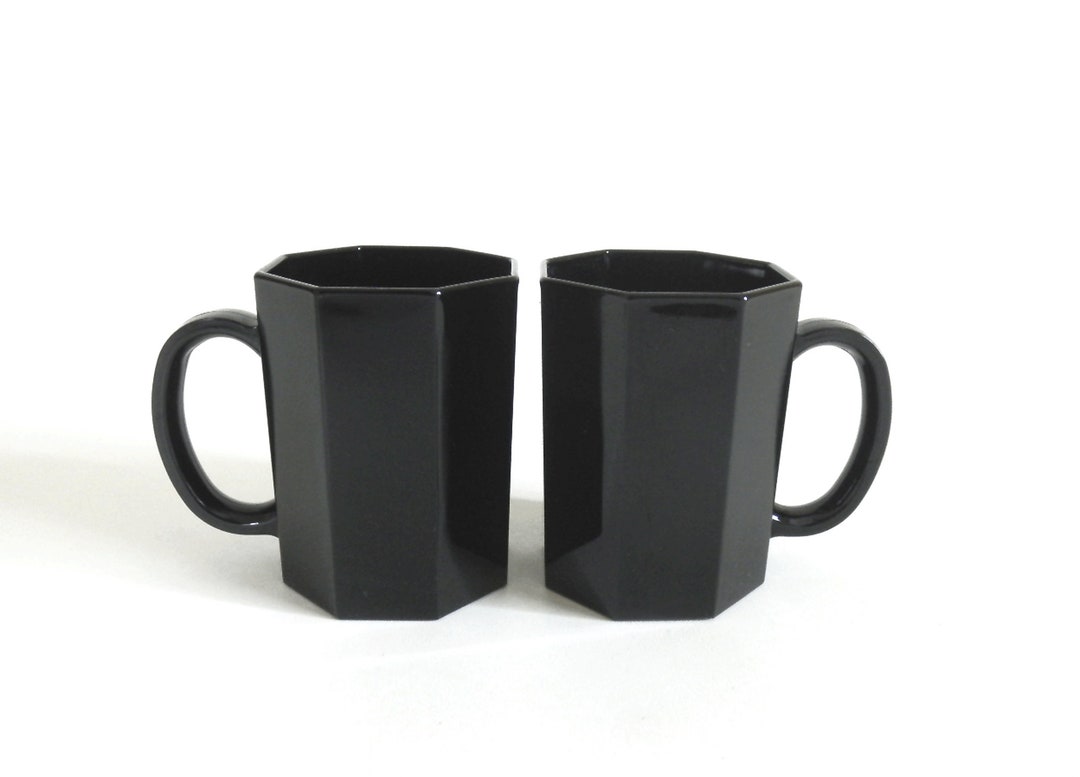 Vintage 80s Modern Black Octagon Mugs- Set of 2 -arcoroc Made in FRANCE ...