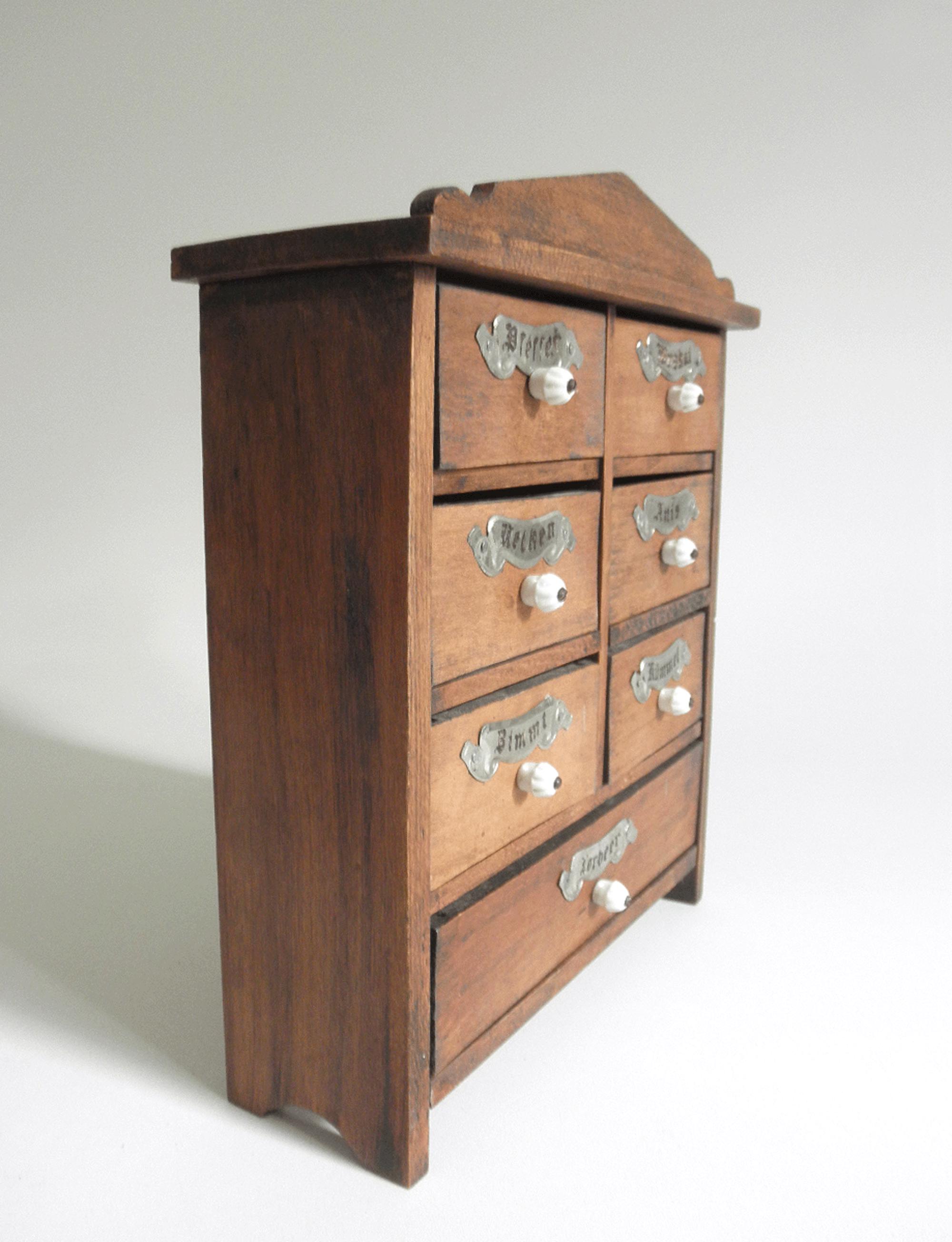 Antique German Wood Spice Cabinet, Porcelain Knobs, Tin Labels - Etsy