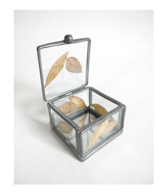 Vintage Dried Leaf Leaded Glass Jewelry Box, Display … - Gem