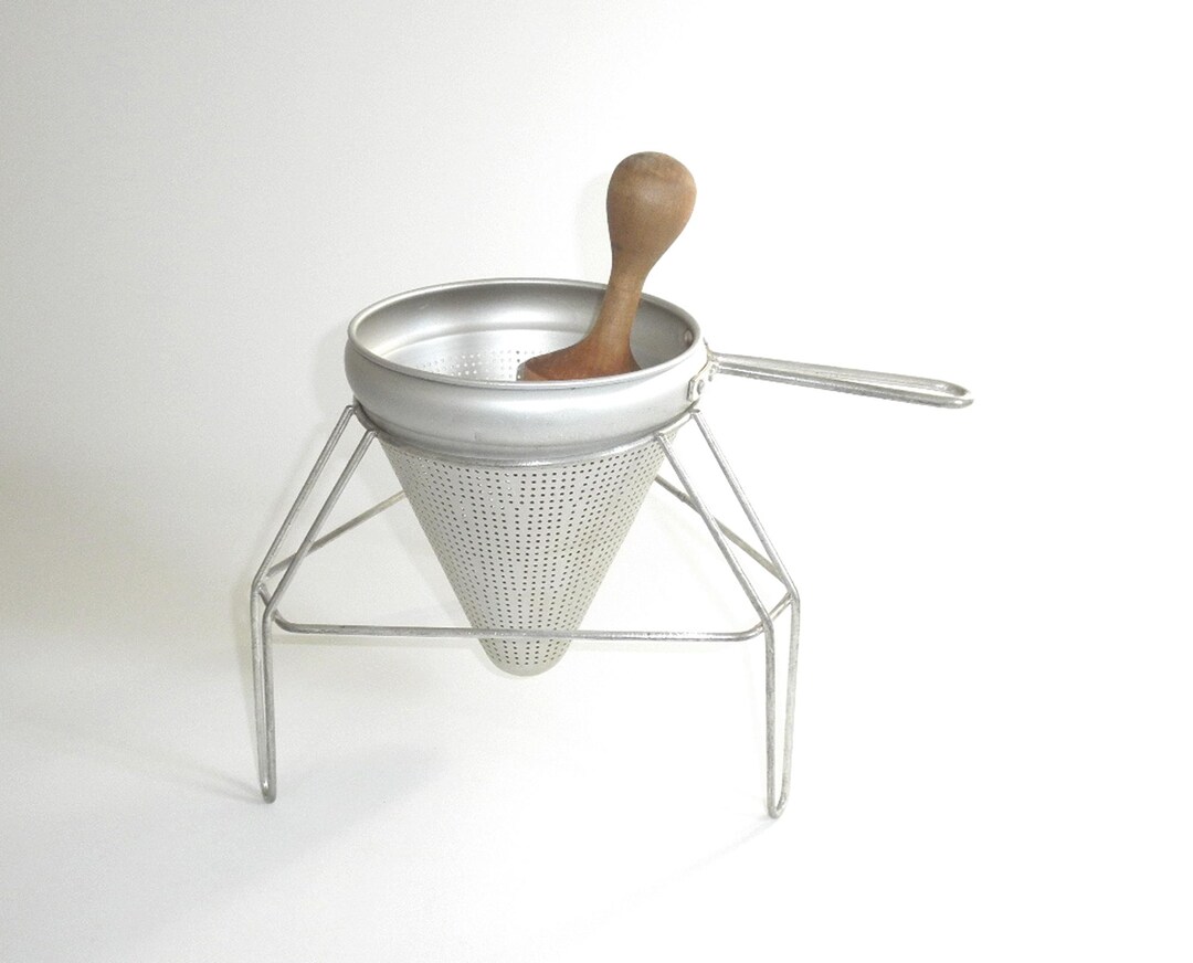Vintage Strainer Sieve With Pestle- 3 Pc Set With Tripod Stand, Cone ...