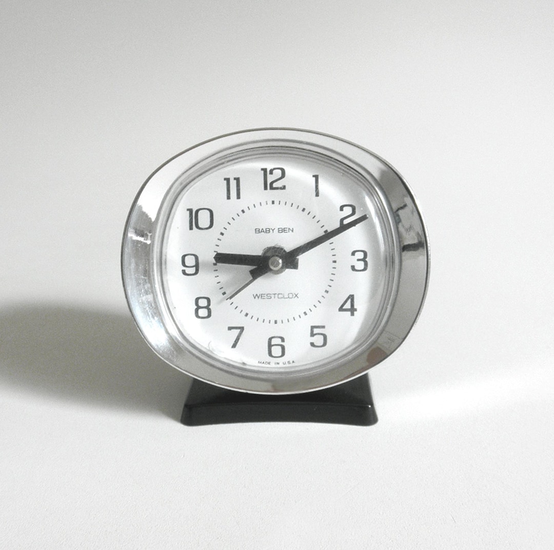 Mid Century Wind-up Alarm Clock- Baby Ben, Westclox USA- White, Silver ...