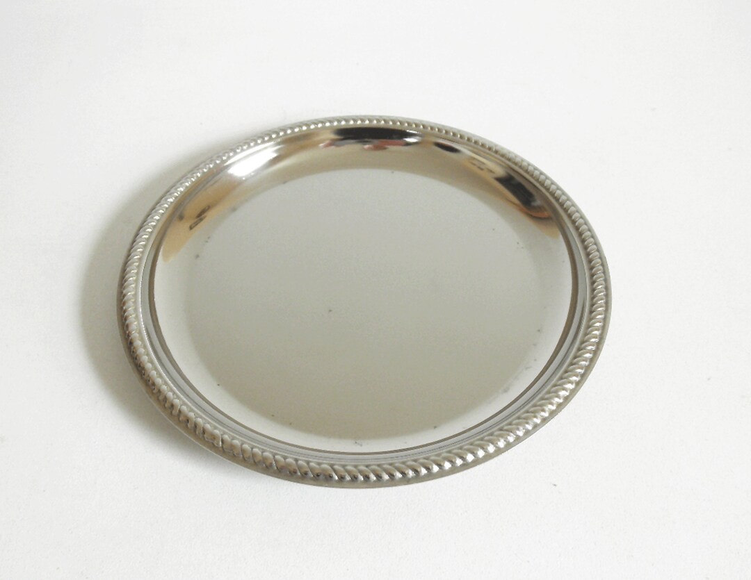 Vintage Silver Round Rope Edge Tray Small 6.5 Silverplate Vanity Tray ...
