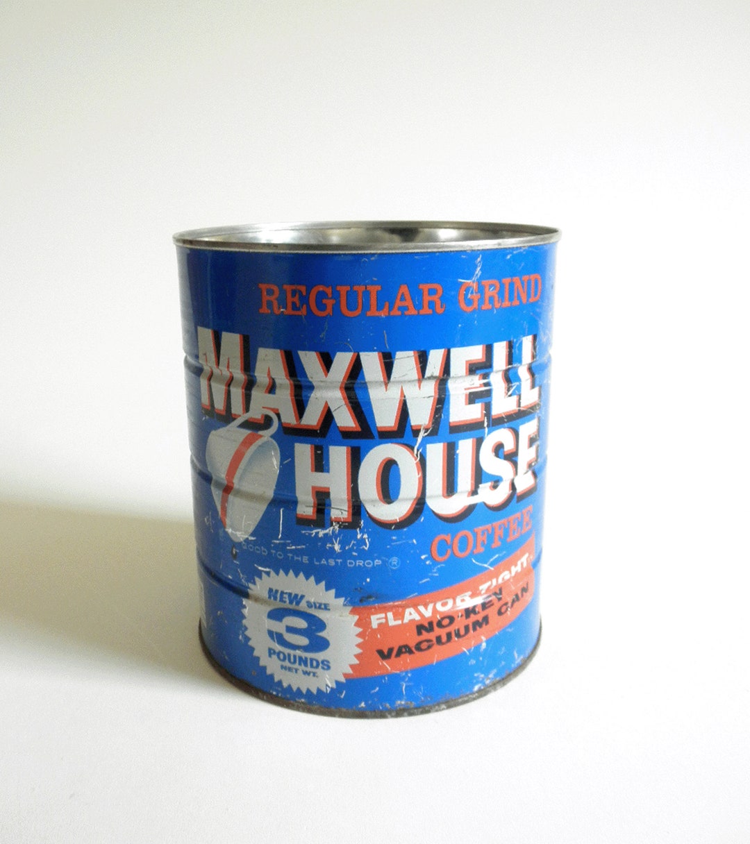 Vintage Maxwell House Drip Grind 3 Pound Coffee Tin Can- Bright Blue ...