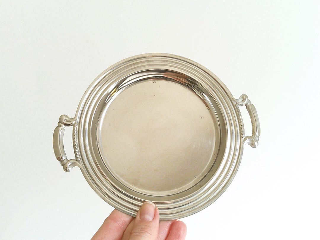Vintage Silverplate Mini Serving Tray 5.75 Round With Ornate Handles ...
