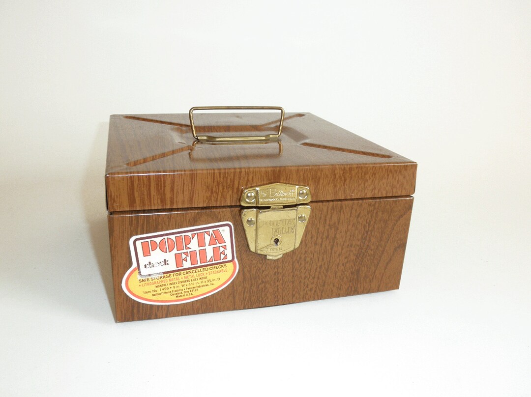Vintage Ballonoff Porta File Box: Brown Wood Grain Litho Metal Storage ...