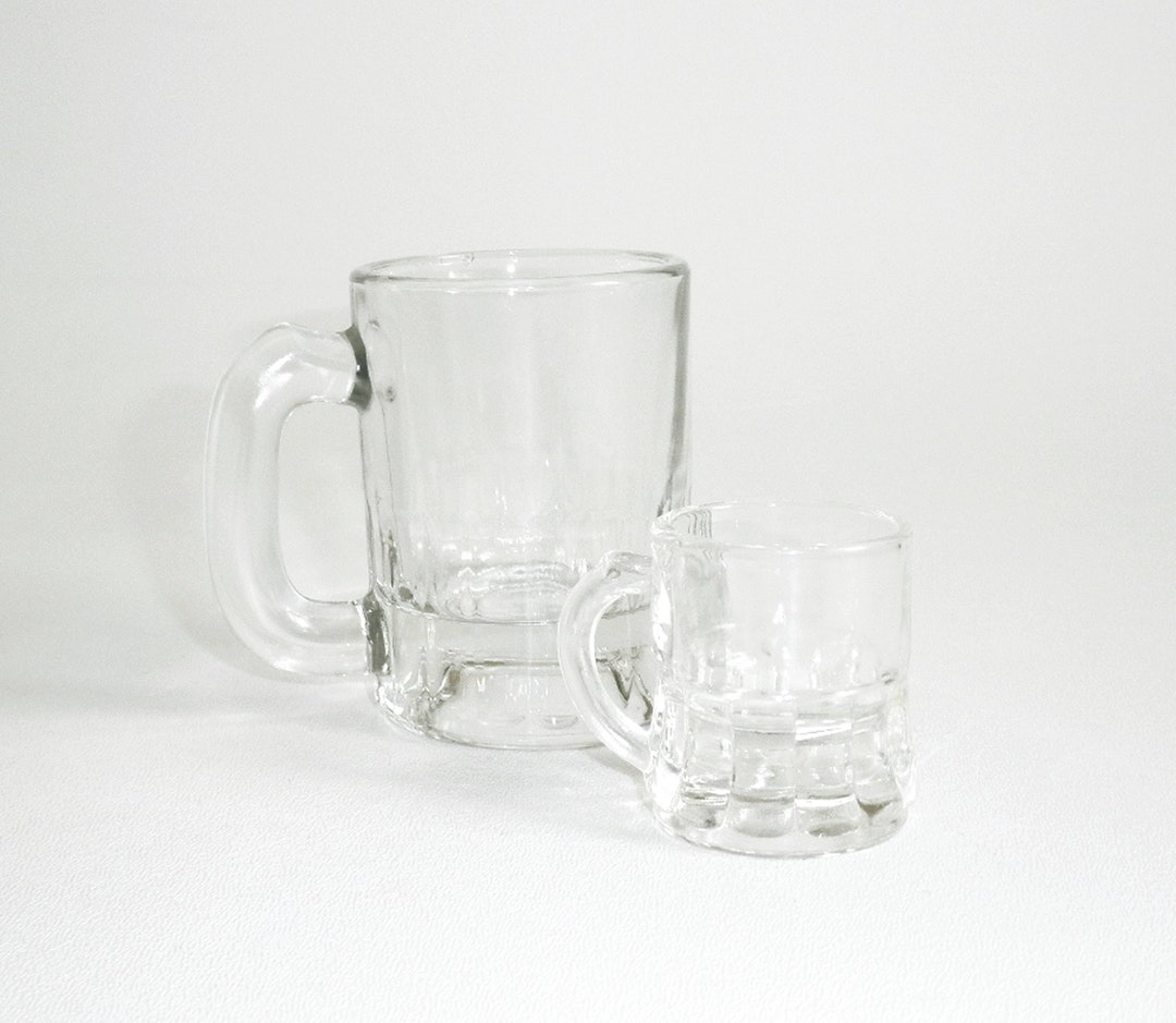 Vintage Mini Beer Mug Shot Glasses- Pair of Federal, Clear Round Heavy ...