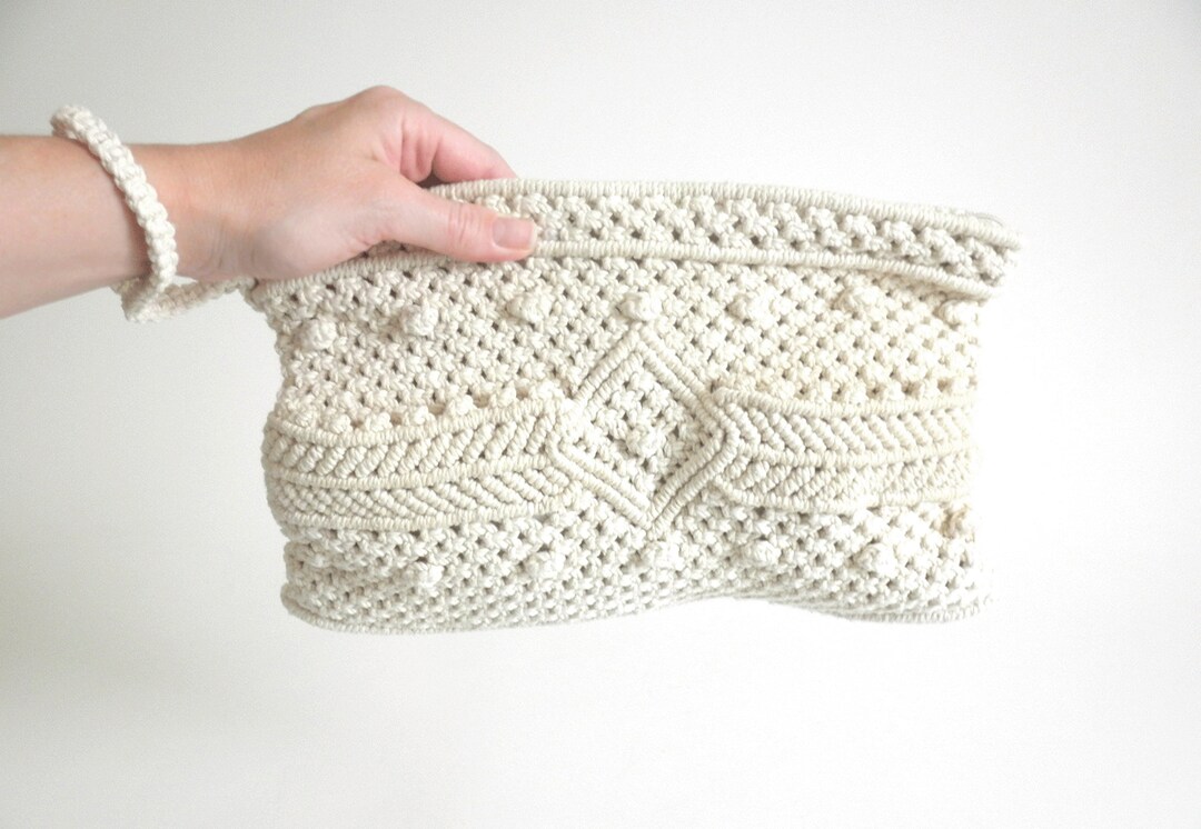 Vintage Macrame Clutch Purse, Boho Style Woven Purse Made in the ...