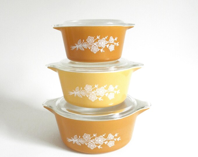 Vintage Pyrex Casserole Baking Dish Set of 3 With Glass Lids, Butterfly ...