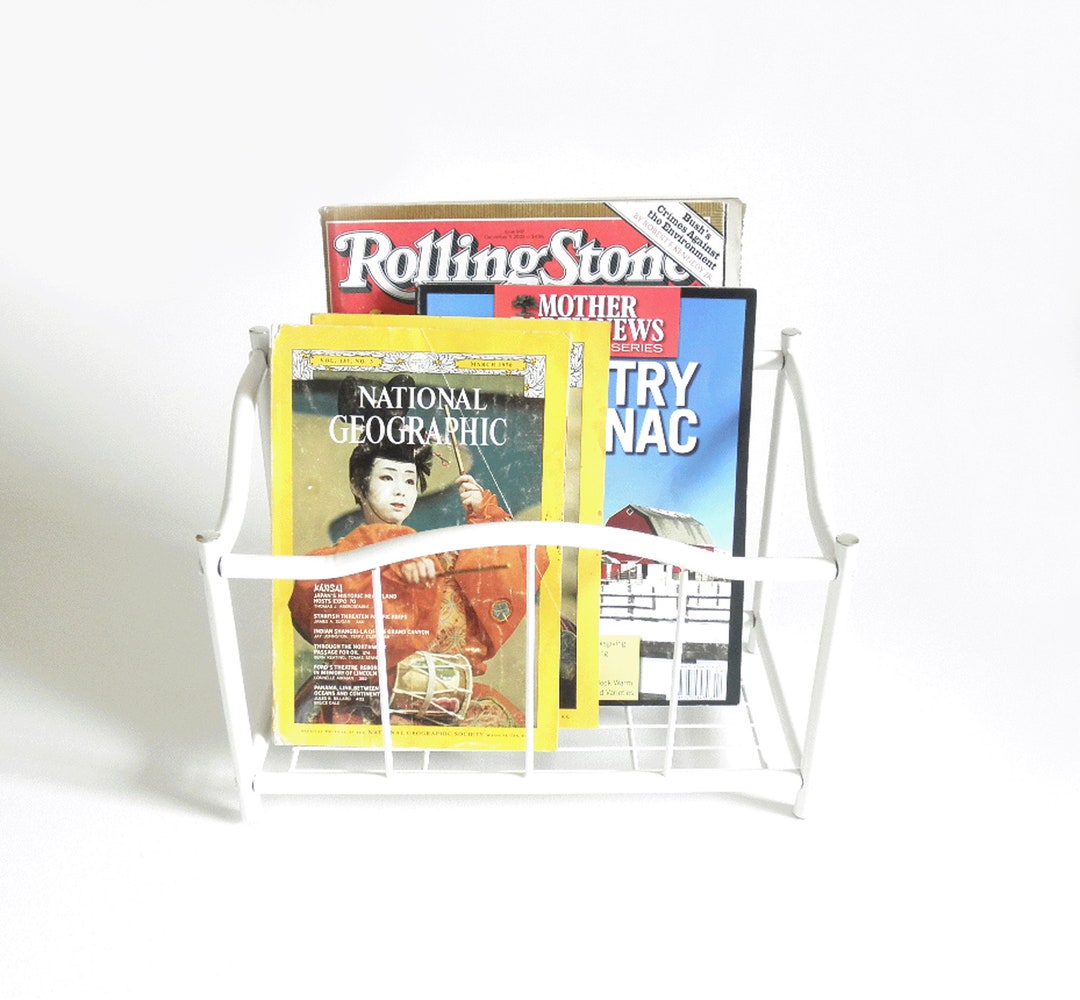 Vintage White Metal Magazine Rack/ Record Holder/ Towel Basket- White ...