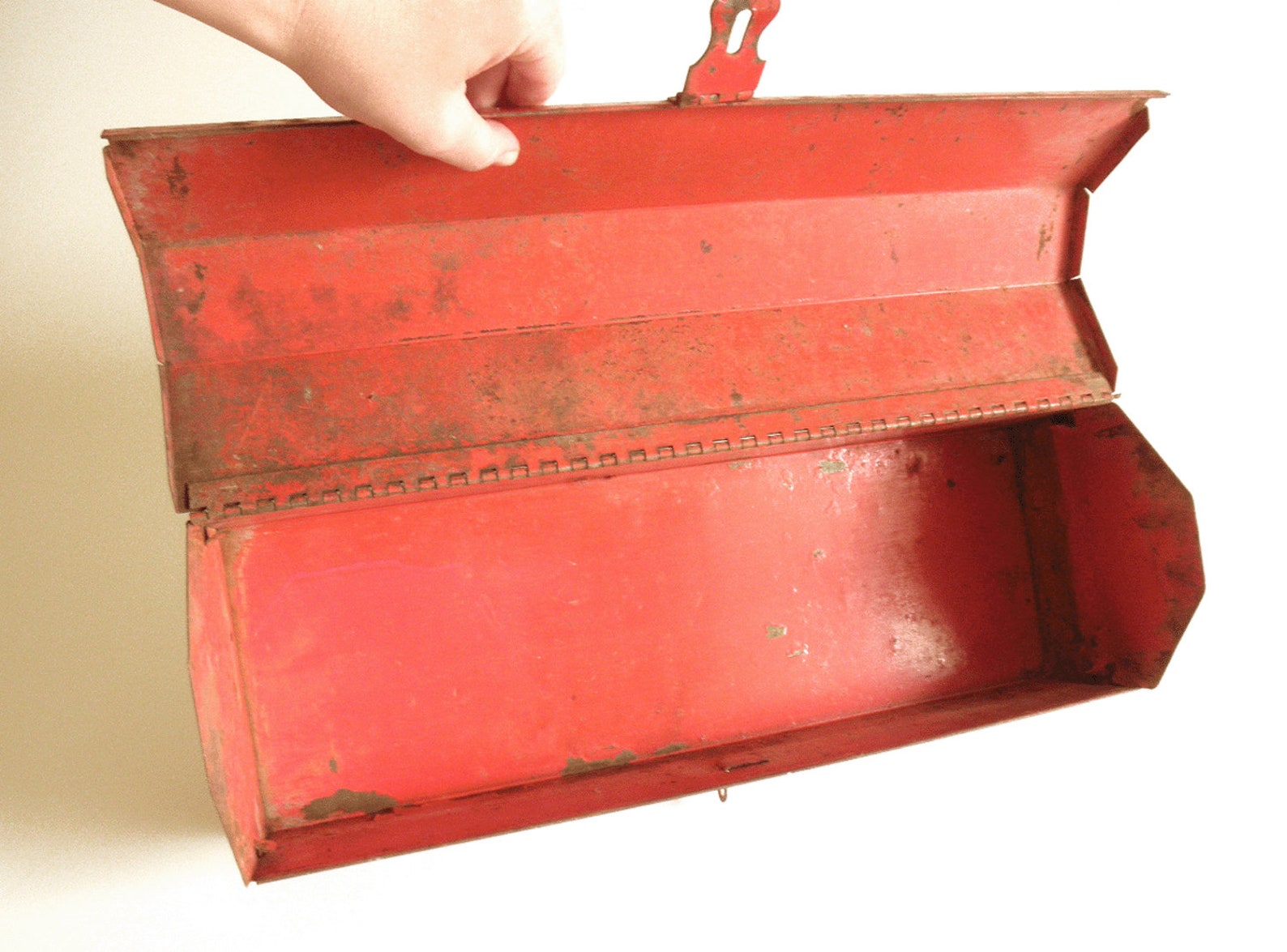 Vintage Red Metal Tool Box Rustic Red Chipped Paint Industrial | Etsy