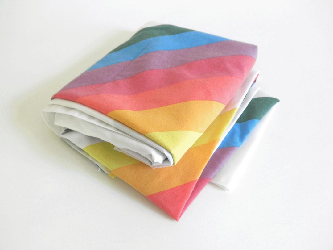 Vintage Rainbow Flat Bed Sheet- 1980s Thomaston Full (double) Bed Sheet ...