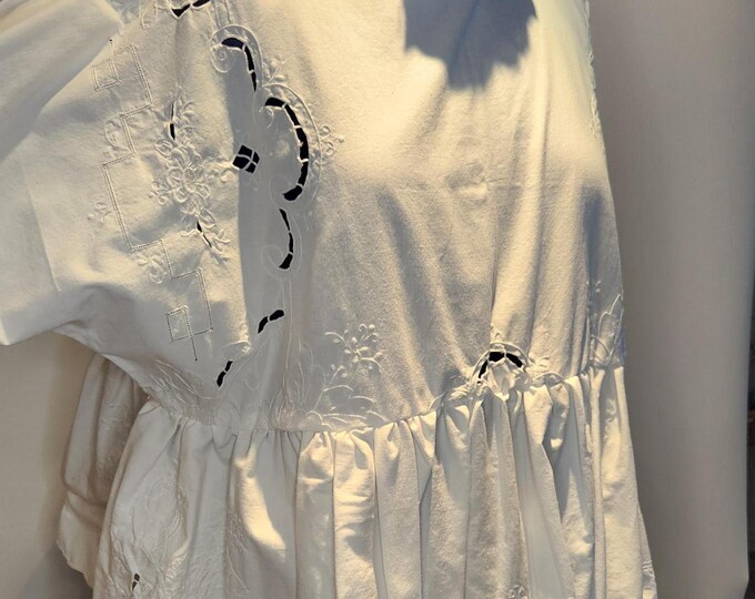 Plus Size Batwing Sleeve Blouse: Vintage Embroidered Cotton Peplum - Etsy