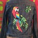 Upcycled Sequin Budgie Jean Jacket: Rhinestone Parrot, Tropical Leaves ...