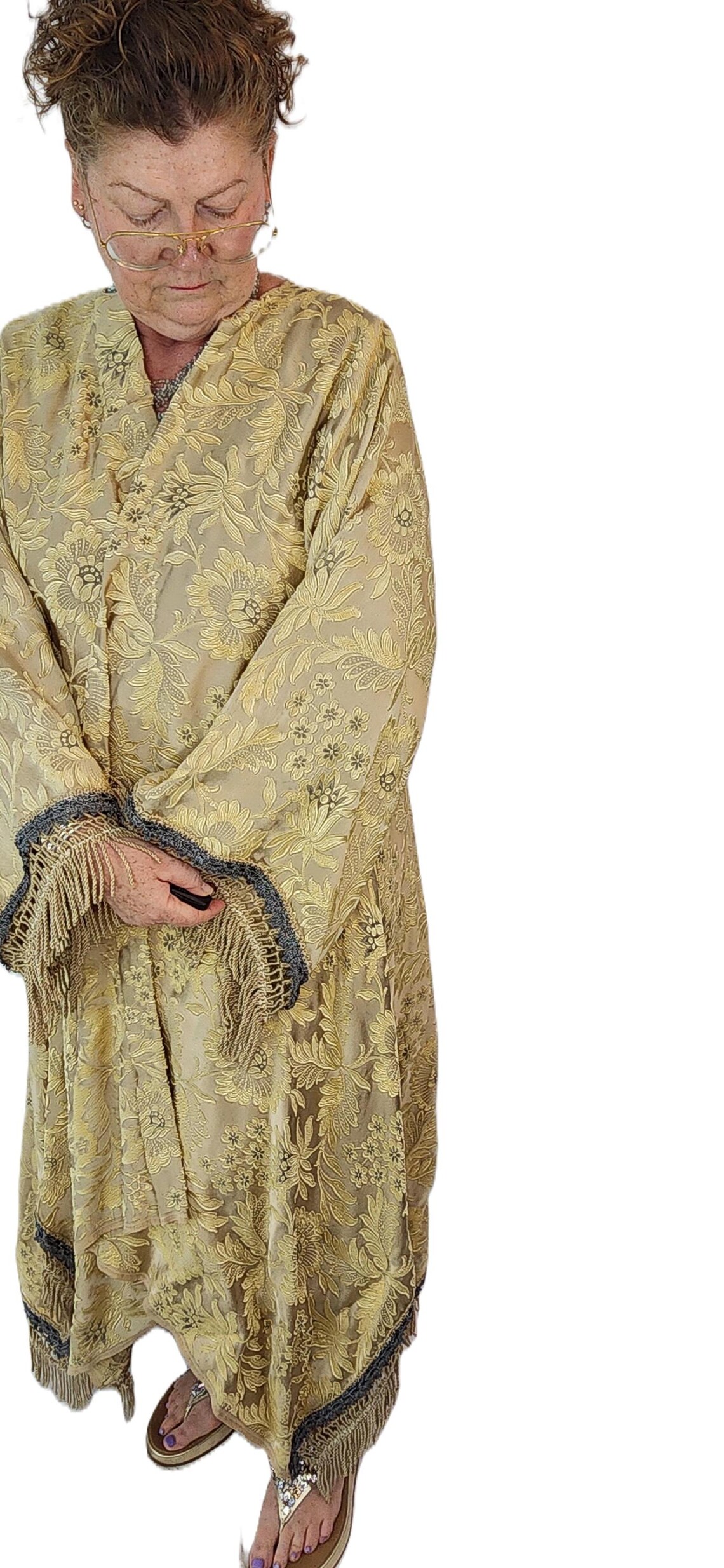 Upcycled Gold Fringed Duster. Kimono. Plus Size - Etsy