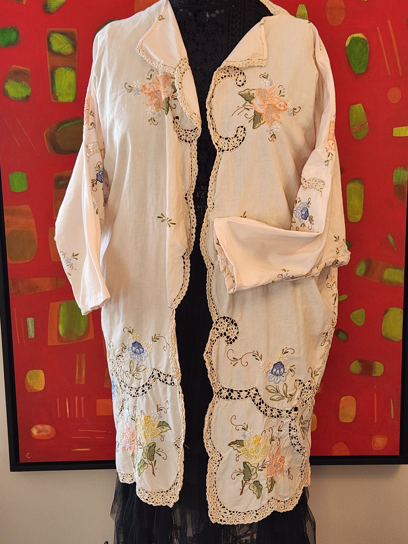 Upcycled Duster With Beautiful Embroidered Flowers and Crocheted Edges ...