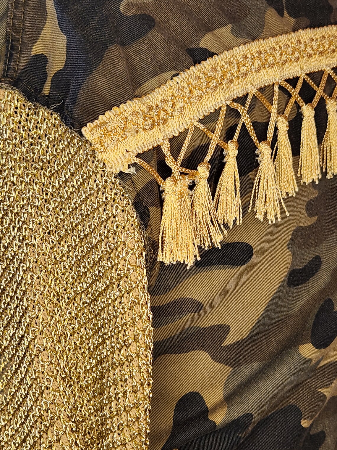 Bohemian Army Jacket With Wide Knit Gold Sleeves, Embroidered Sacred ...