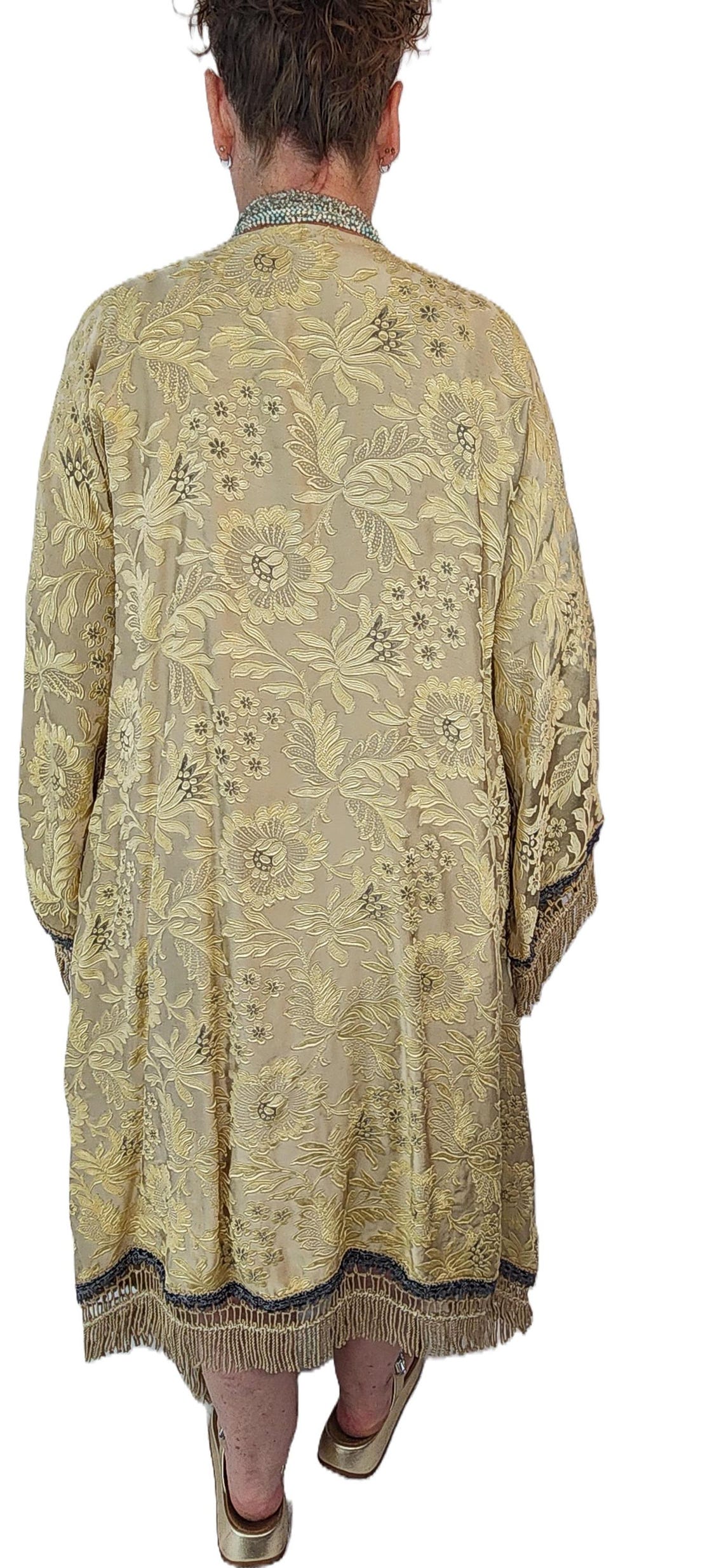 Upcycled Gold Fringed Duster. Kimono. Plus Size - Etsy