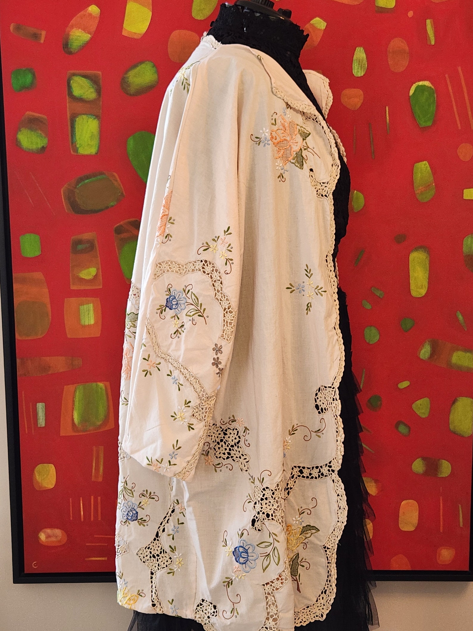 Upcycled Duster With Beautiful Embroidered Flowers and Crocheted Edges ...