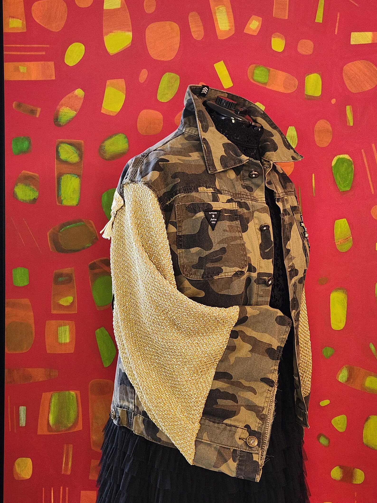 Bohemian Army Jacket With Wide Knit Gold Sleeves, Embroidered Sacred ...