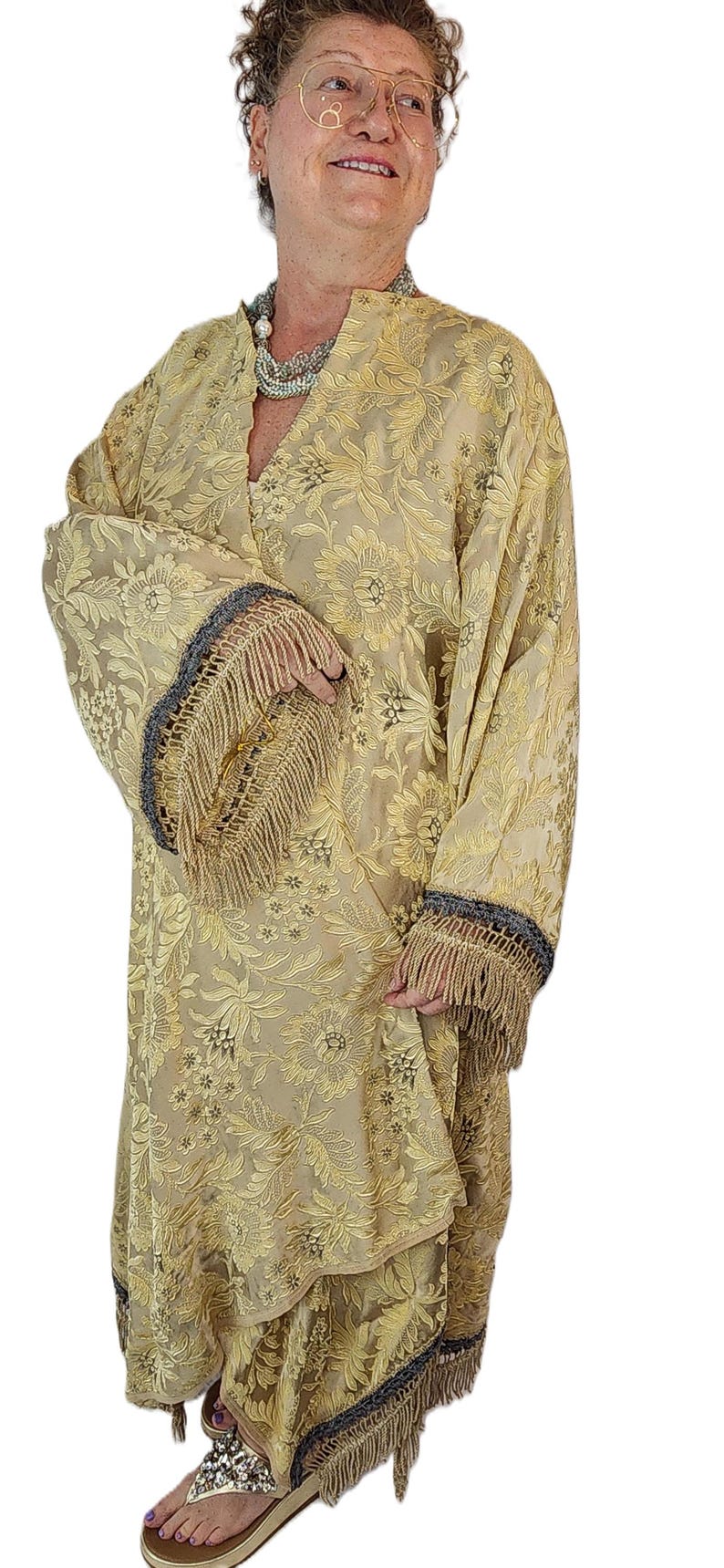 Upcycled Gold Fringed Duster. Kimono. Plus Size - Etsy
