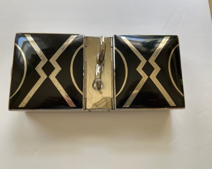Antique Art Deco Double Cigarette Box. Geometric Design on Lids. Made ...
