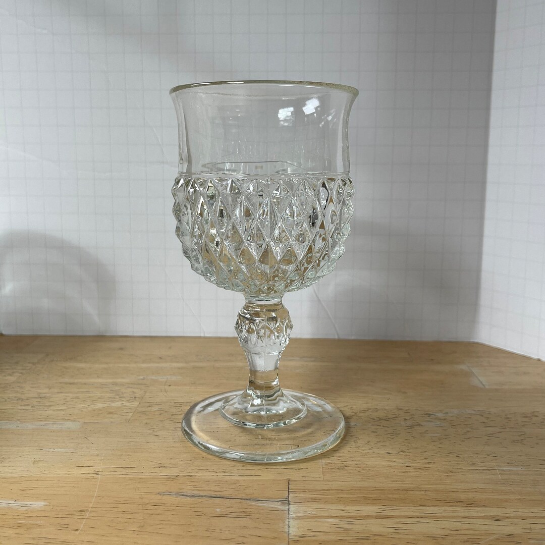 Diamond Point Goblet by Indiana Glass. Sparkly, Vintage 1960s Water ...