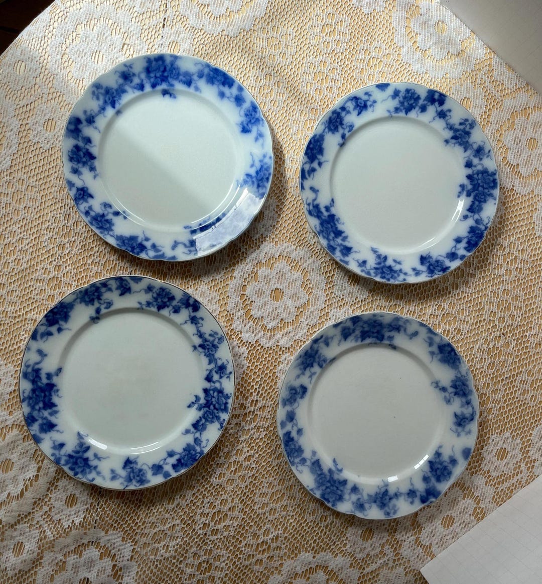 Victorian Flow Blue Salad Plates, Flowers & Leaves. Scalloped Edge ...