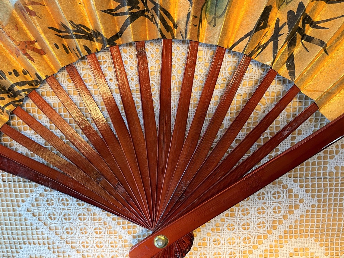Vintage Chinese Wall Fan With Birds & Colorful Flowers Hand - Etsy