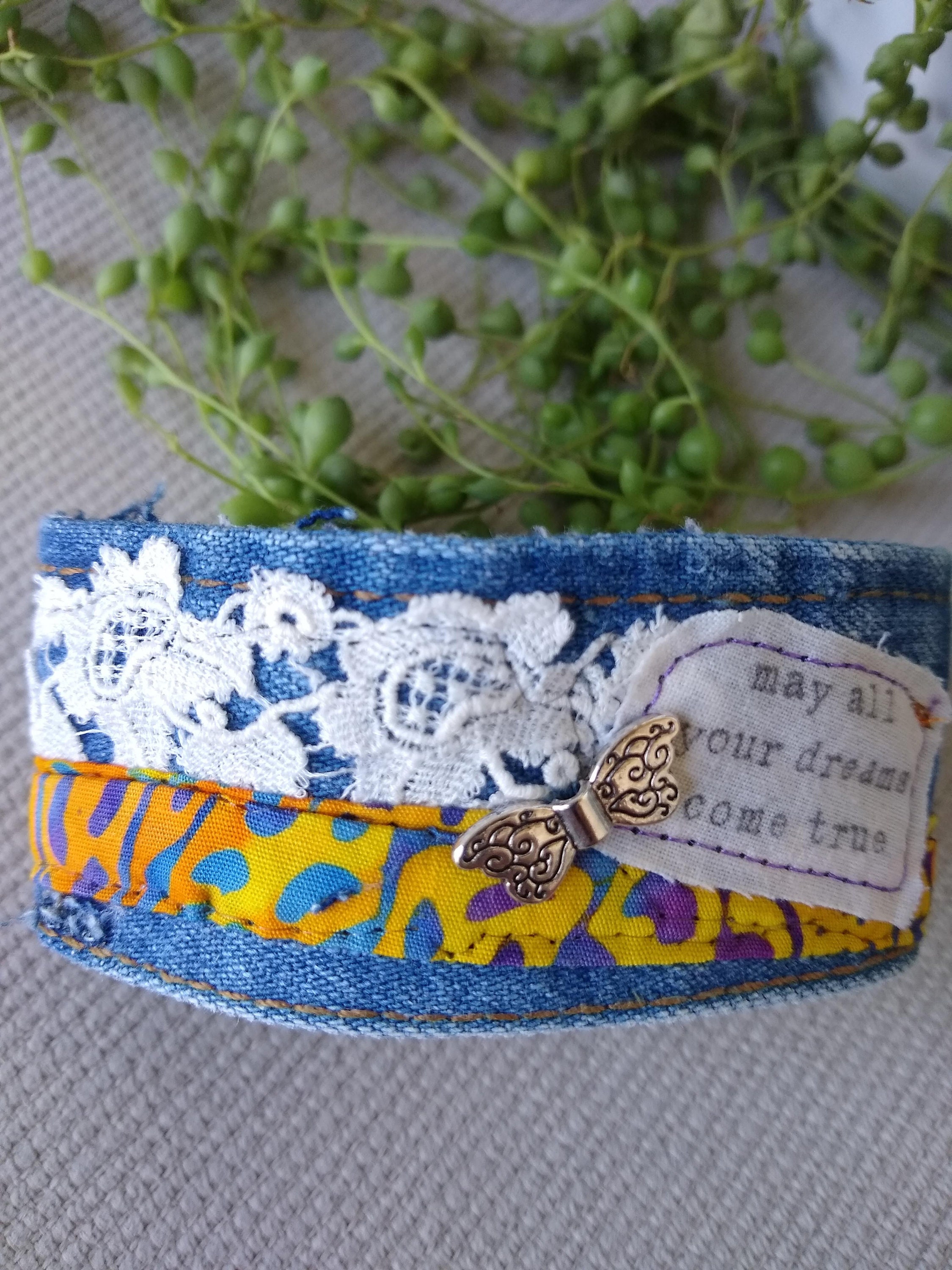 Upcycled Denim Cuff Bracelet, Boho Cuff - Etsy
