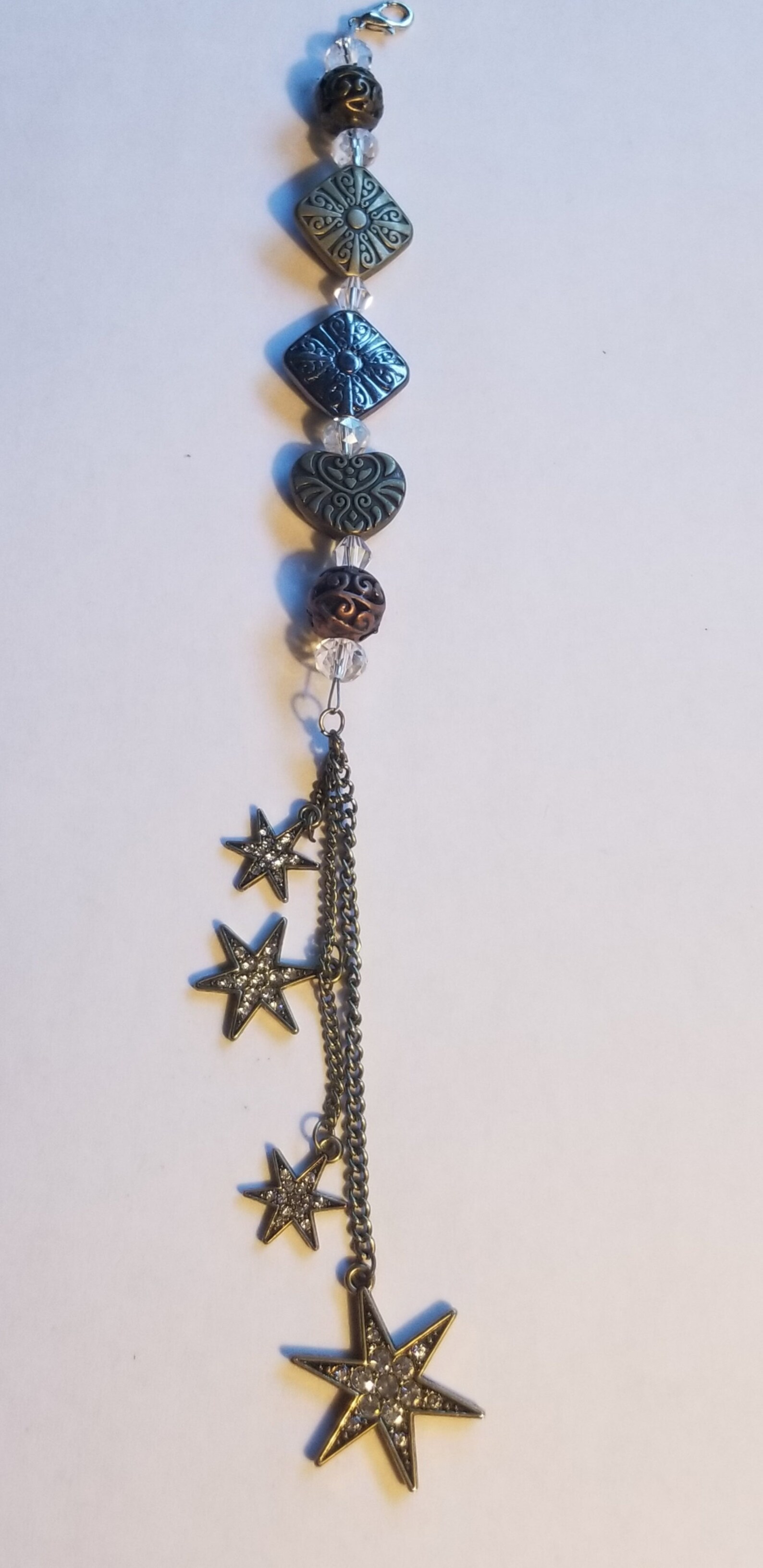 Bronze Dangle Crystal Stars Rear View Mirror Car Charm Gift Idea ...