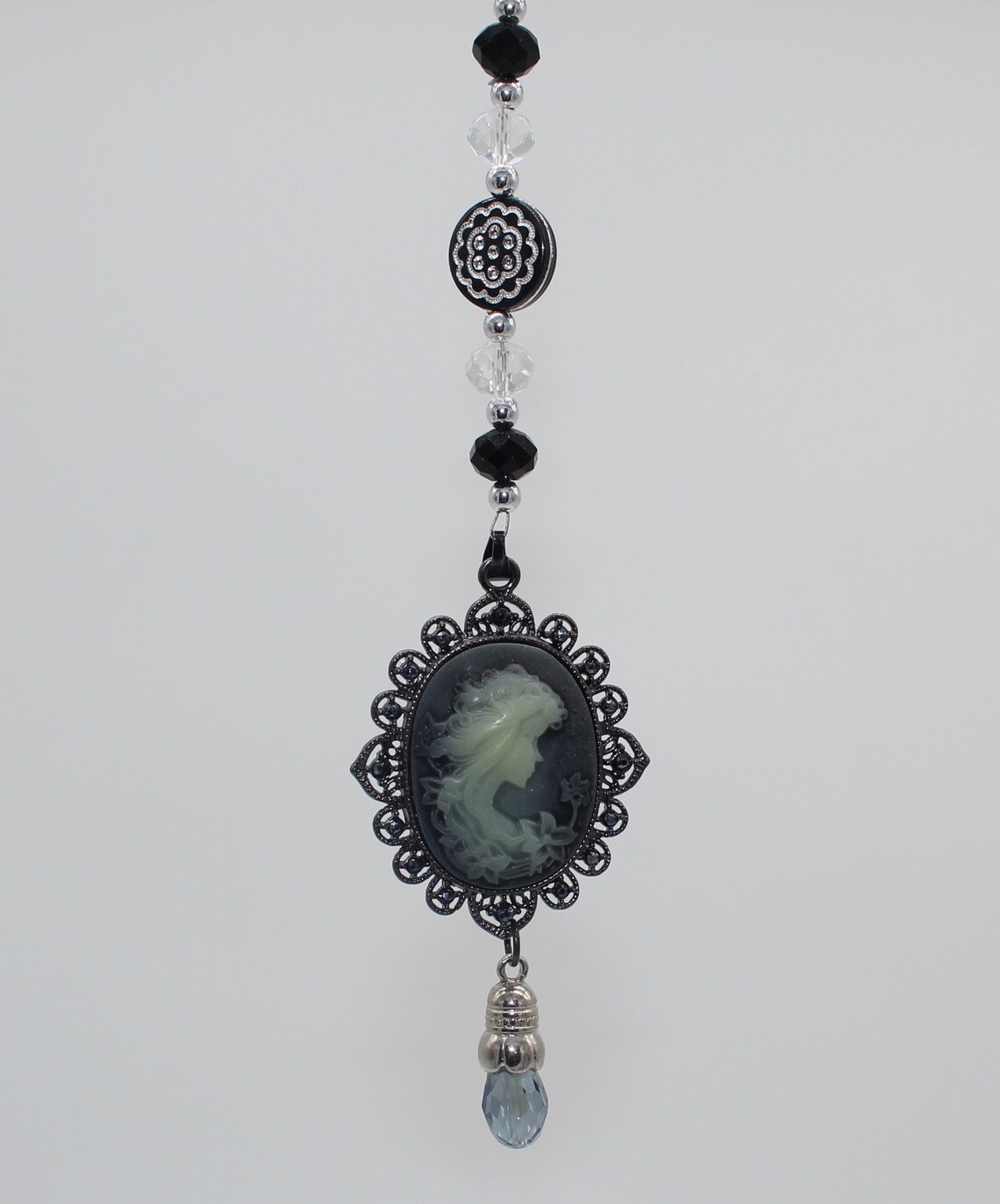 Elegant Cameo Dangle Crystal Rear View Mirror Car Charm Black - Etsy