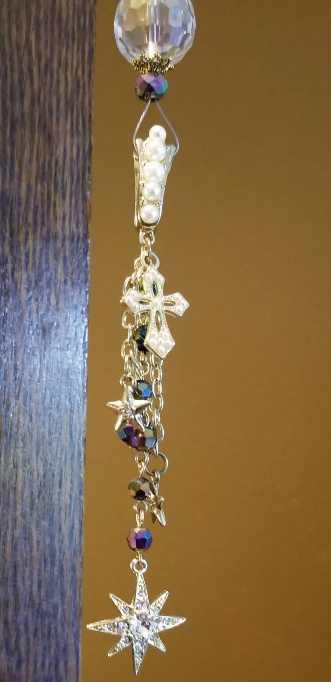 Dangle Gold Cross Star Crystal Rear View Mirror Car Charm Bling Gift ...