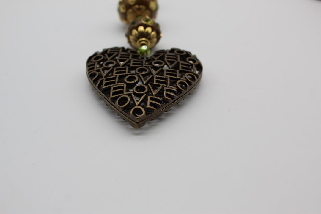 Bronze Crystal Puffed Heart Rear View Mirror Car Charm Bling Love - Etsy