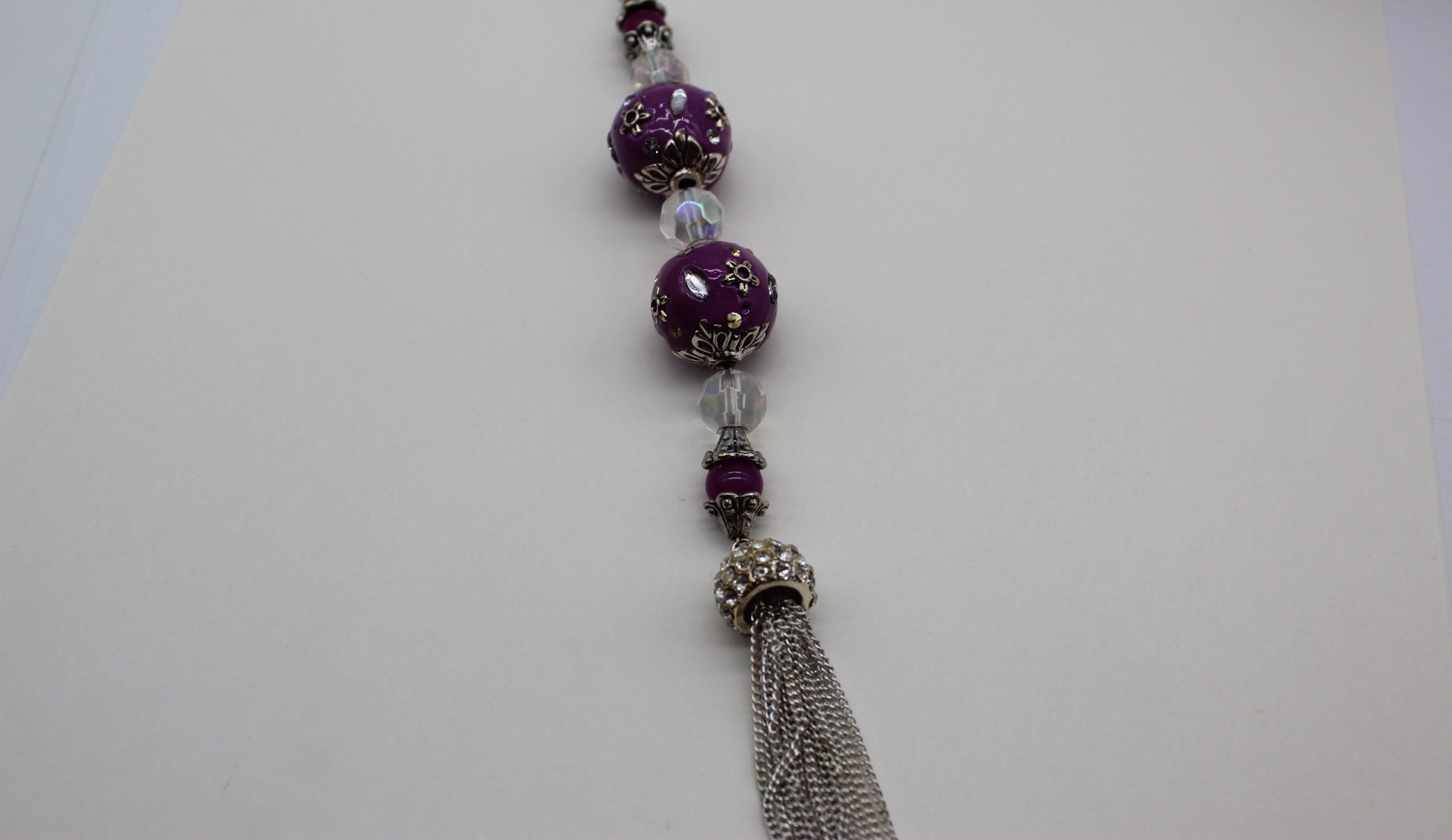 Purple Ornate Crystal Tassel Rear View Mirror Car Charm Bling Dangle ...