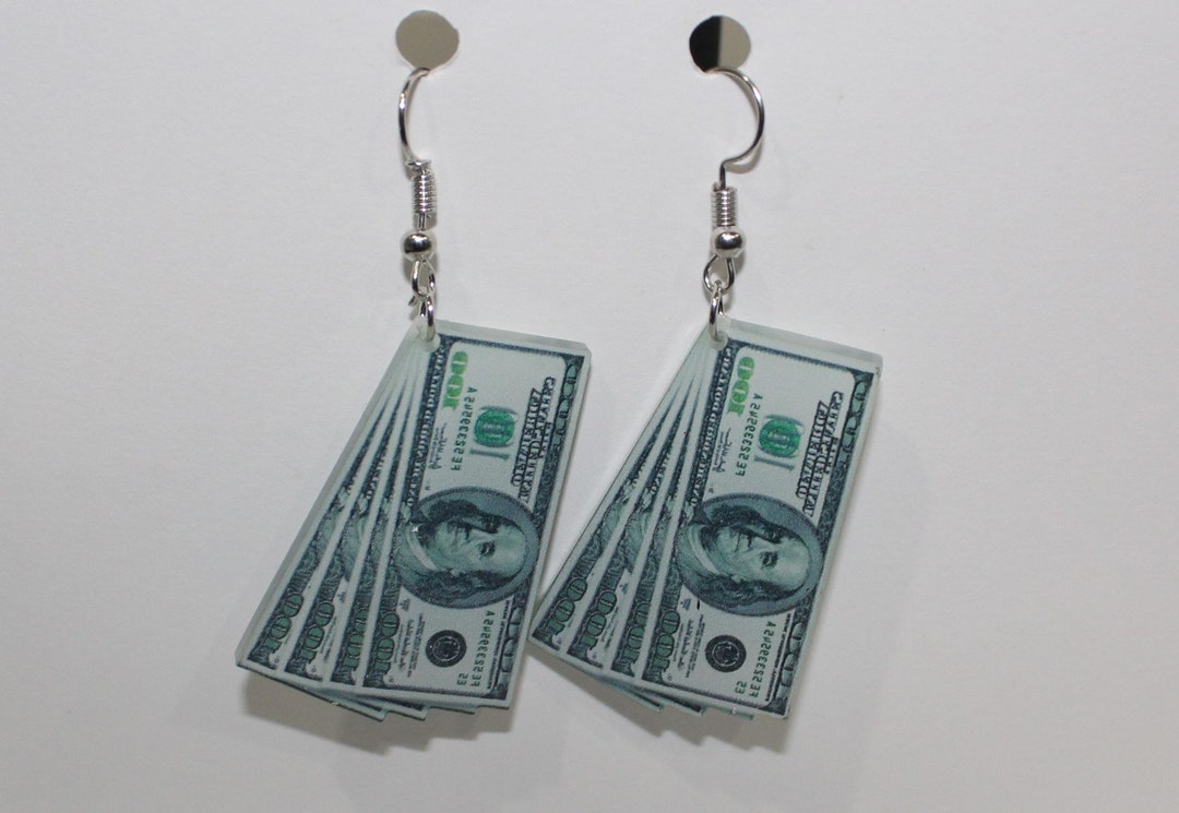 Realistic Money 100 Dollar Bills Earrings Hypoallergenic Hook Earrings ...