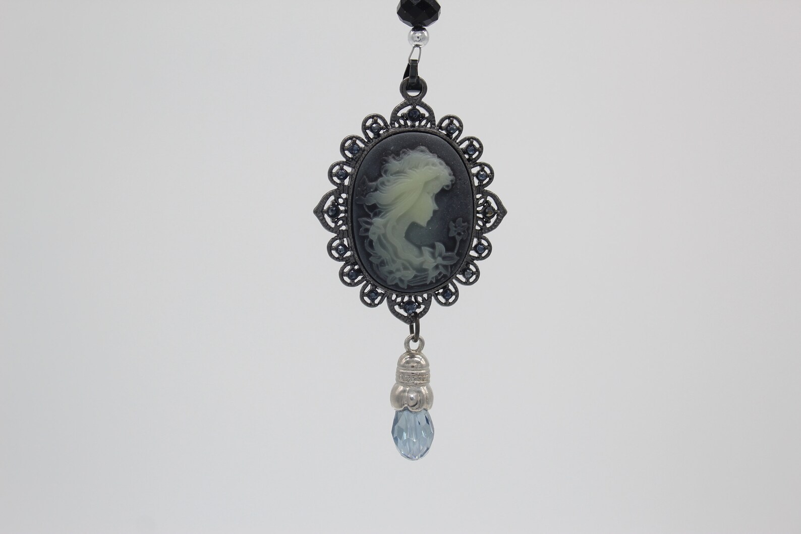 Elegant Cameo Dangle Crystal Rear View Mirror Car Charm Black - Etsy
