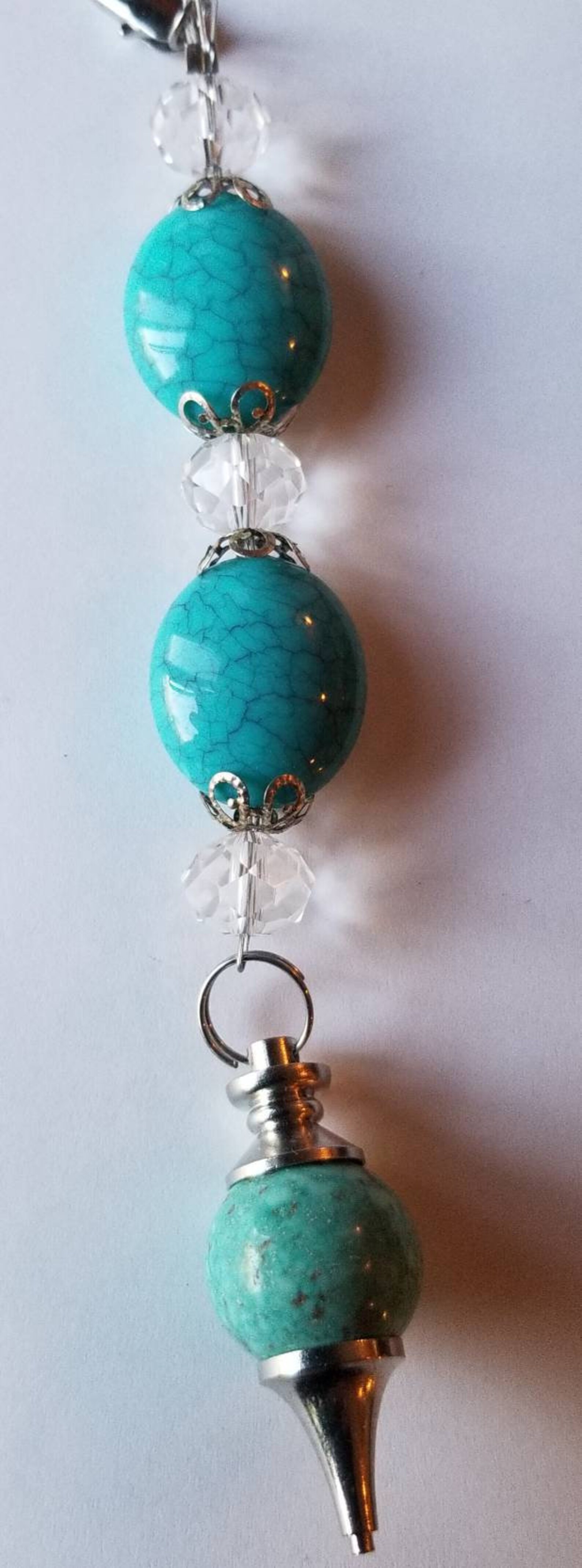 Reiki Gemstone Chakra Dowsing Healing Point Chain Wicca Dangle Pendulum Pendant Turquoise Rear ...