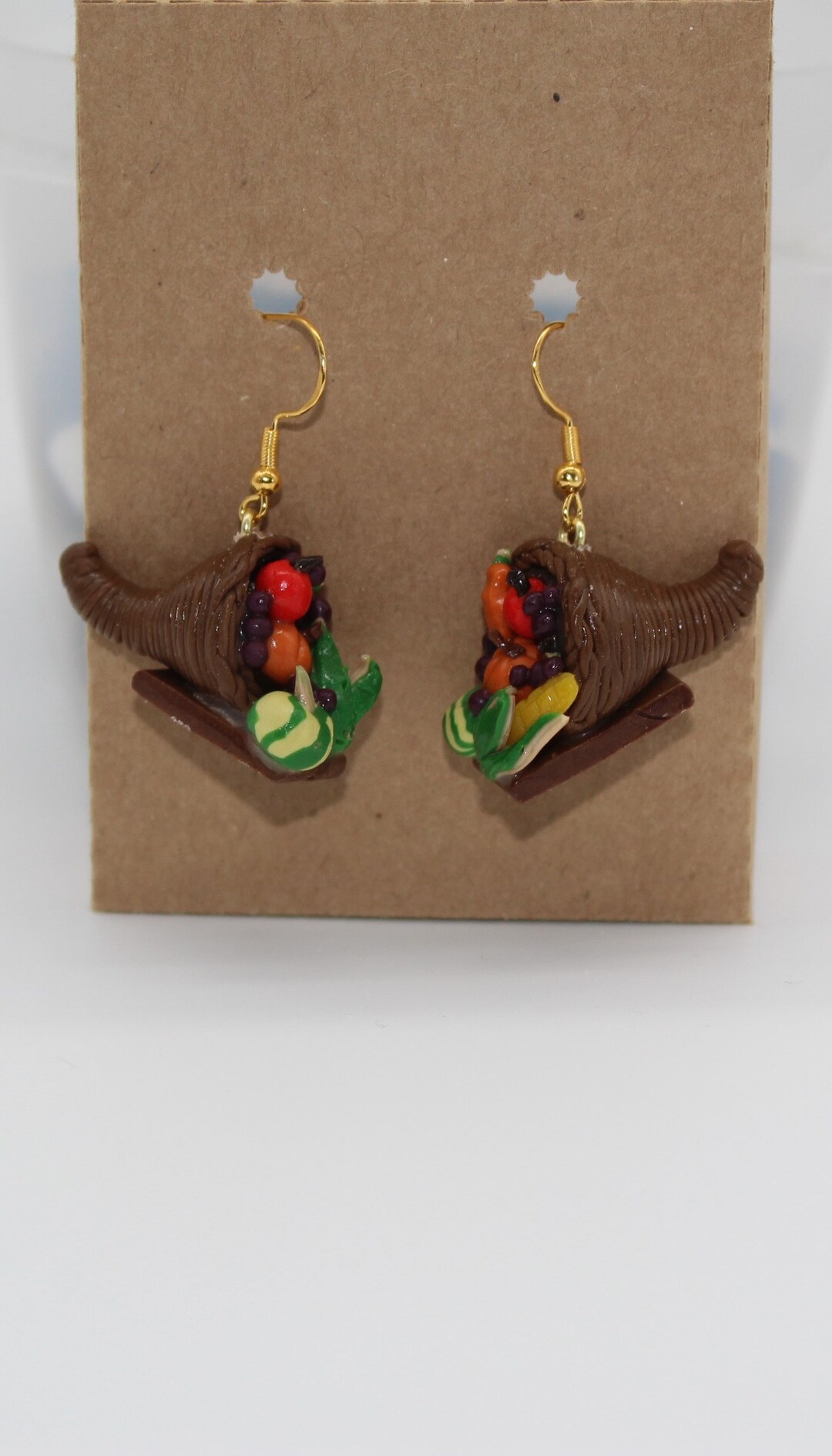 Pair of Cornucopia Hypoallergenic Hook Earrings Polymer Clay Foodie ...