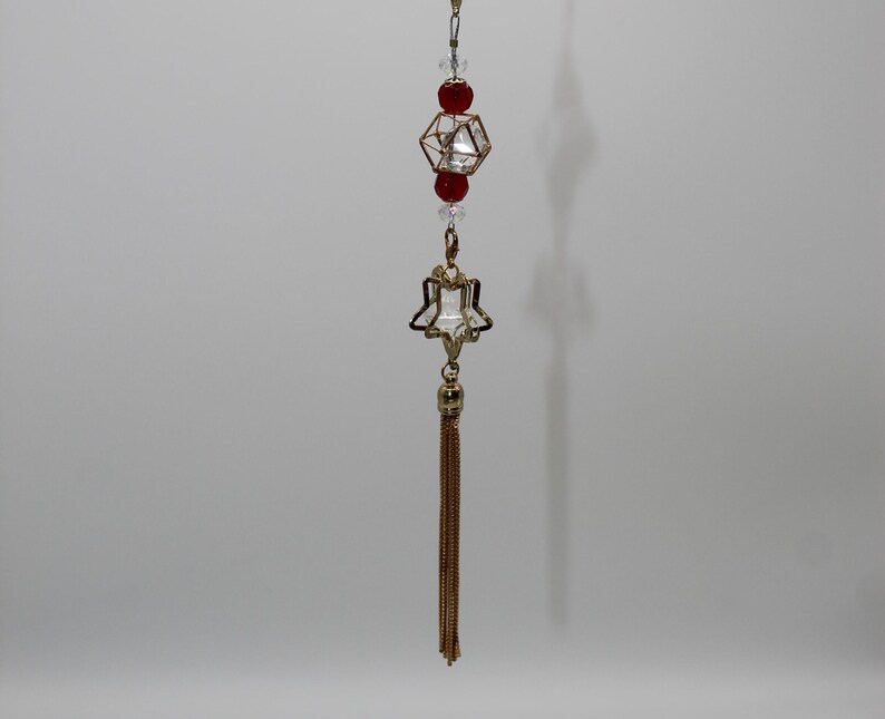 Red Gold Dangle Tassel Crystal Star Bling Rear View Mirror Car Charm ...